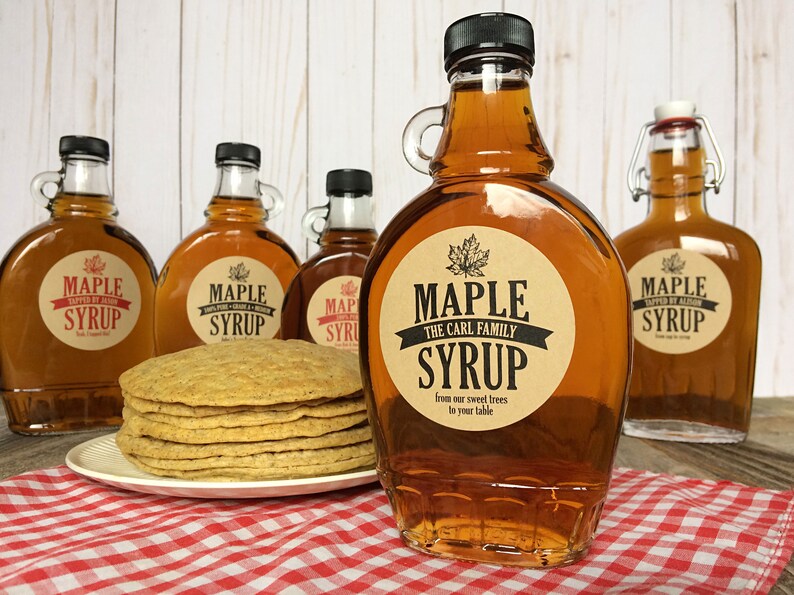 Traditional Maple Syrup Labels, Personalized Round Kraft Paper Bottle ...