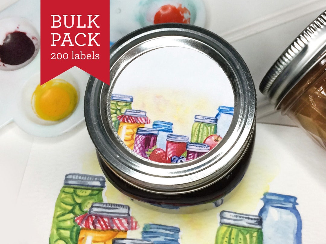BULK PACK 200 Watercolor Mason Jar Canning Labels, Printed Round Food ...