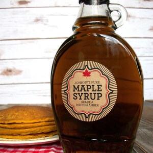 Custom Kraft Burst Maple Syrup Labels, Black & Red Kraft Paper Sticker ...
