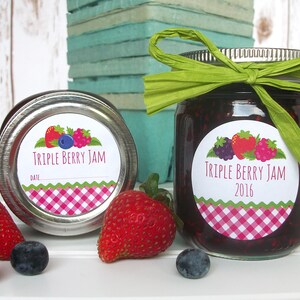 Gingham Triple Berry Jam Canning Labels, Strawberry Blueberry ...