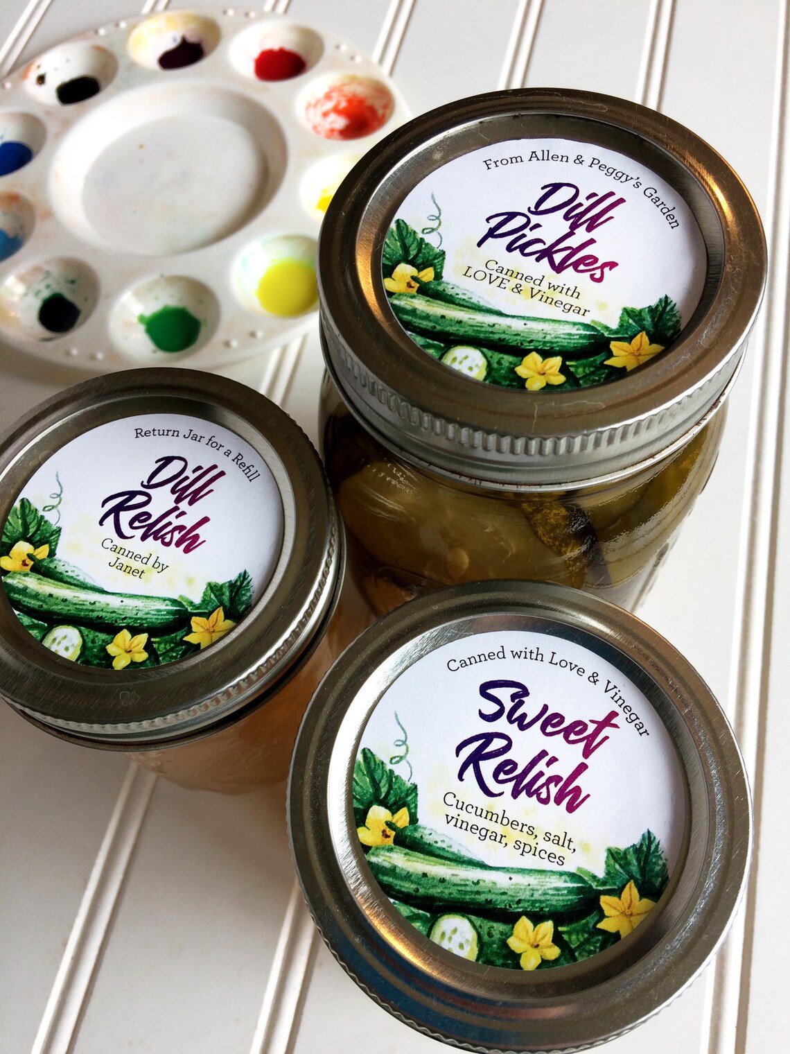 Custom Watercolor Pickle Canning Labels, Round Printed Personalized ...