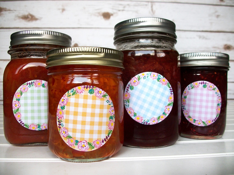 Cottage Chic Wreath canning jar labels round flower canning | Etsy
