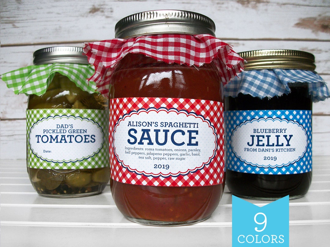 Custom Farmer's Market Gingham Rectangle Canning Jar Labels, Printed ...