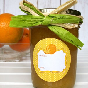 Orange Marmalade Jam or Jelly Canning Jar Labels, Round Mason Jar ...
