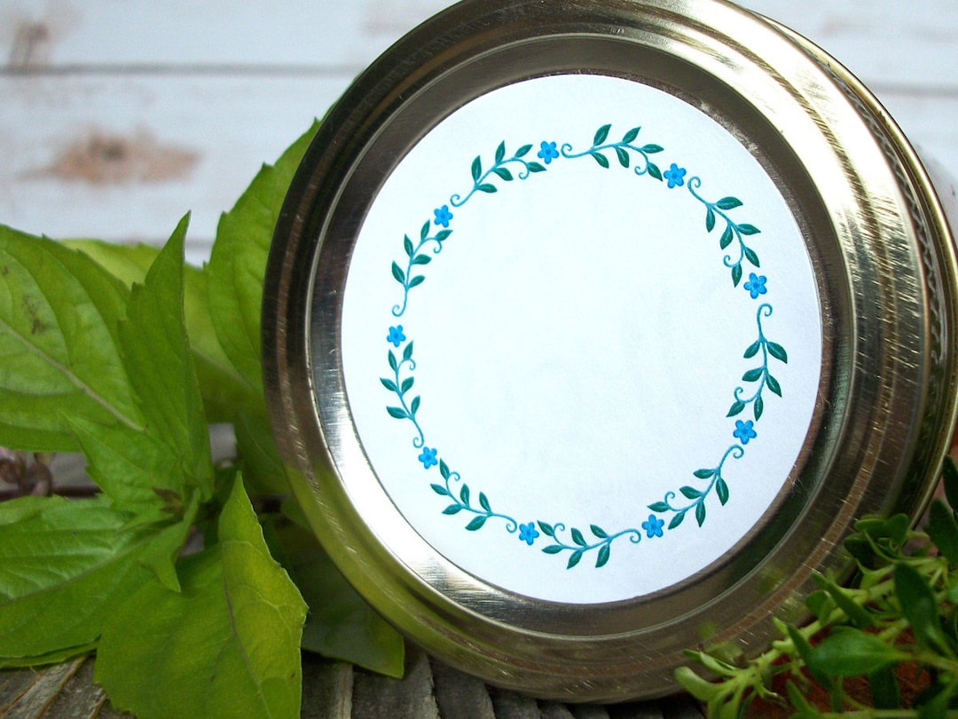 Wreath Spice & Herb Canning Jar Labels, Round Kitchen Pantry Mason Jar ...