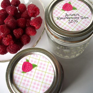 Plaid Red Raspberry Canning Jar Labels, Round Mason Jar Labels, Fruit ...
