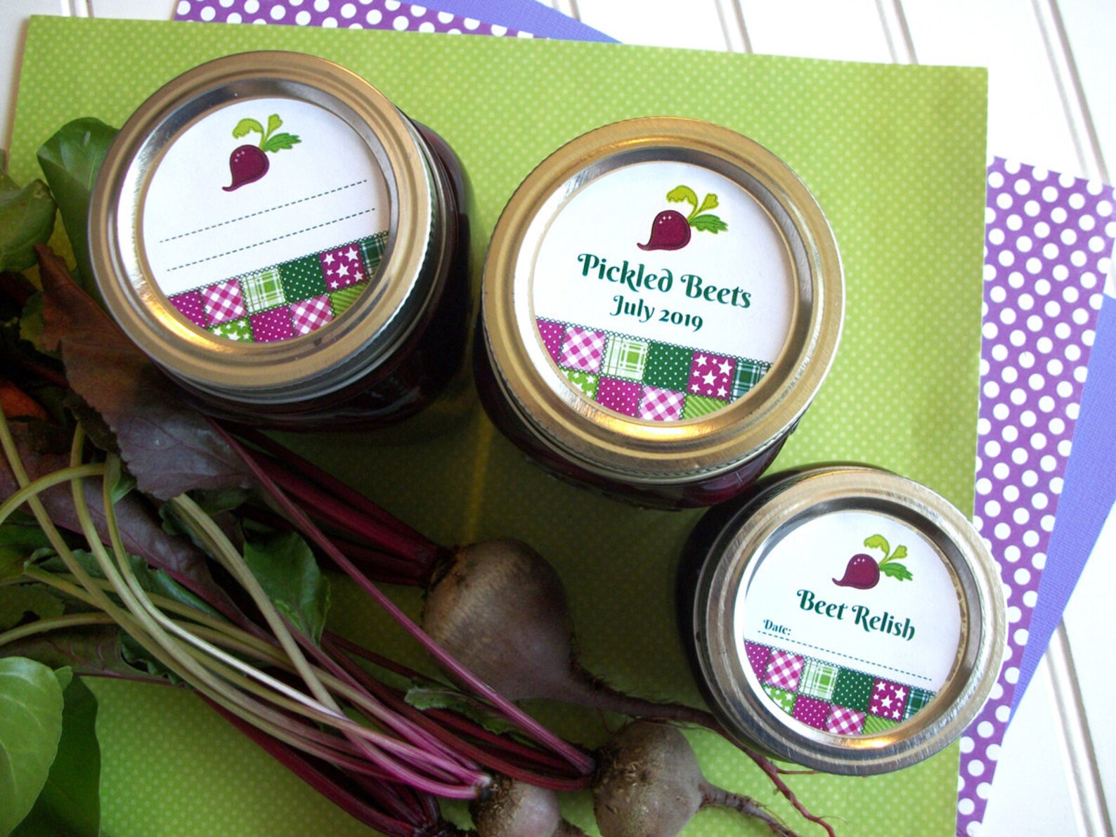 Country Quilt Pickled Beets & Relish canning labels round | Etsy