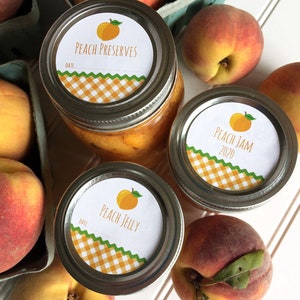Gingham Peach Canning Jar Labels, Printed Round Mason Jar Stickers for ...