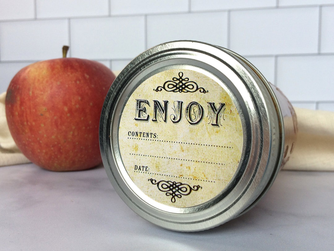 Antique Enjoy Mason Jar Labels, Round Printed Farmhouse Jam & Jelly ...