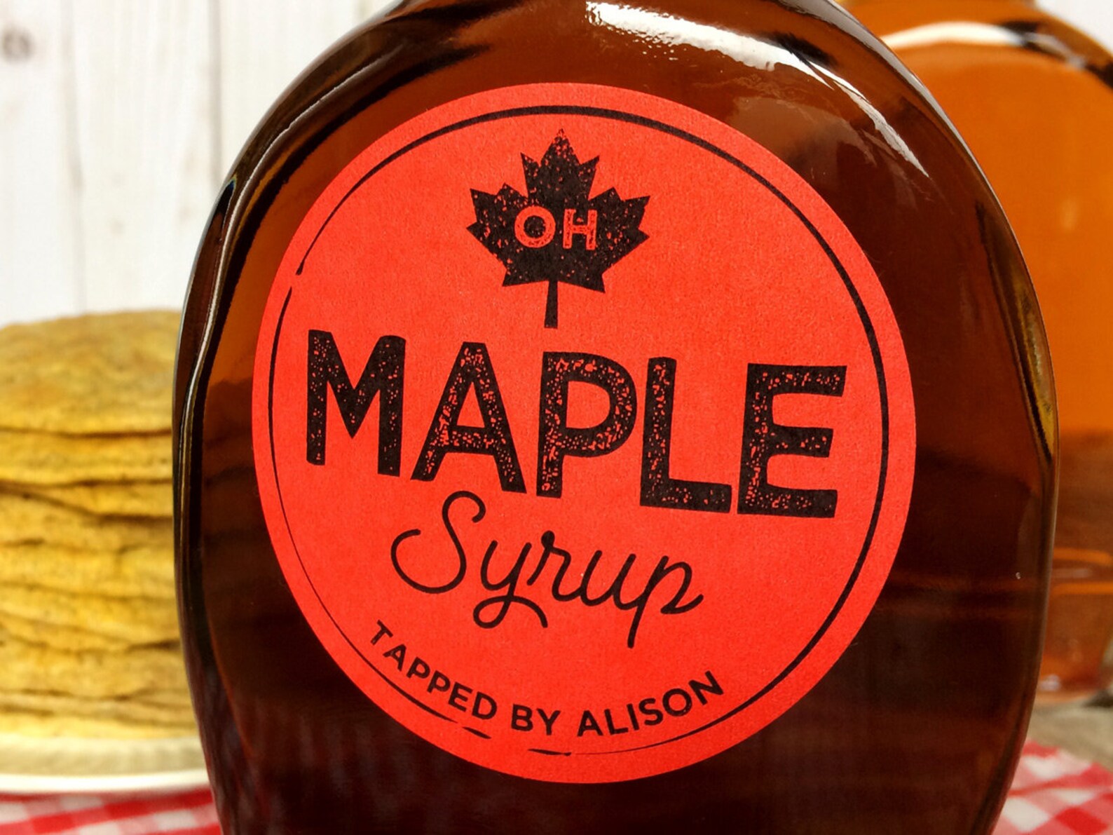 Custom Red Artisanal Maple Syrup Bottle Labels Customized - Etsy