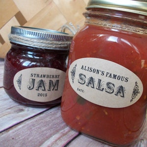 Custom Oval Kraft Paper Canning Jar Labels, Personalized Printed Jam ...