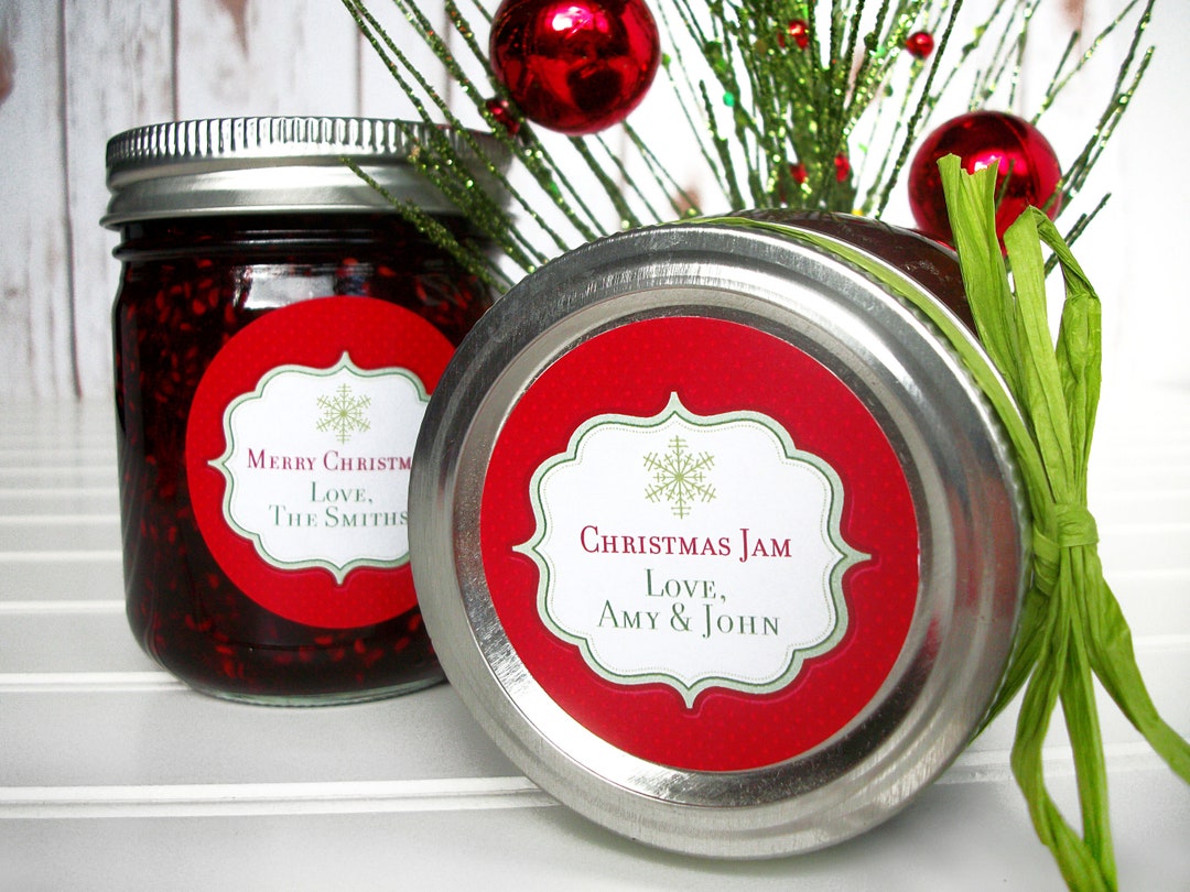 Custom Red Christmas Canning Labels, Round Holiday Mason Jar Stickers ...