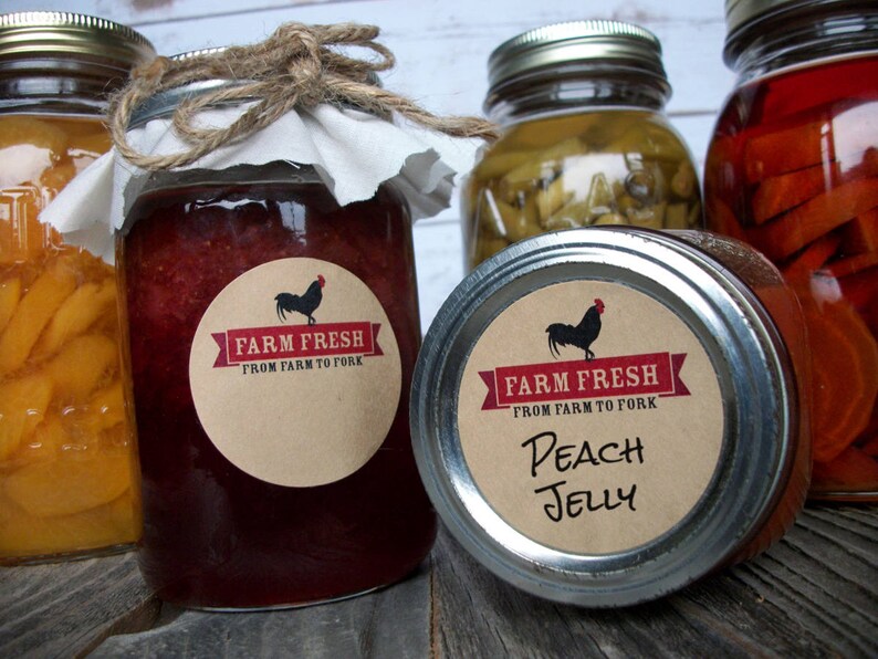 Farm Fresh Rooster KRAFT Paper Canning Jar Labels Round Fruit - Etsy