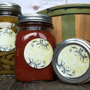 Vintage Whimsical Canning Jar Labels, Round Antique Mason Jar Stickers ...