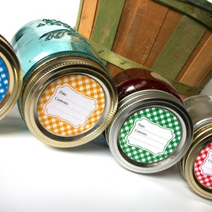 Classic Gingham Canning Jar Labels, Round Mason Jar Stickers in Red ...