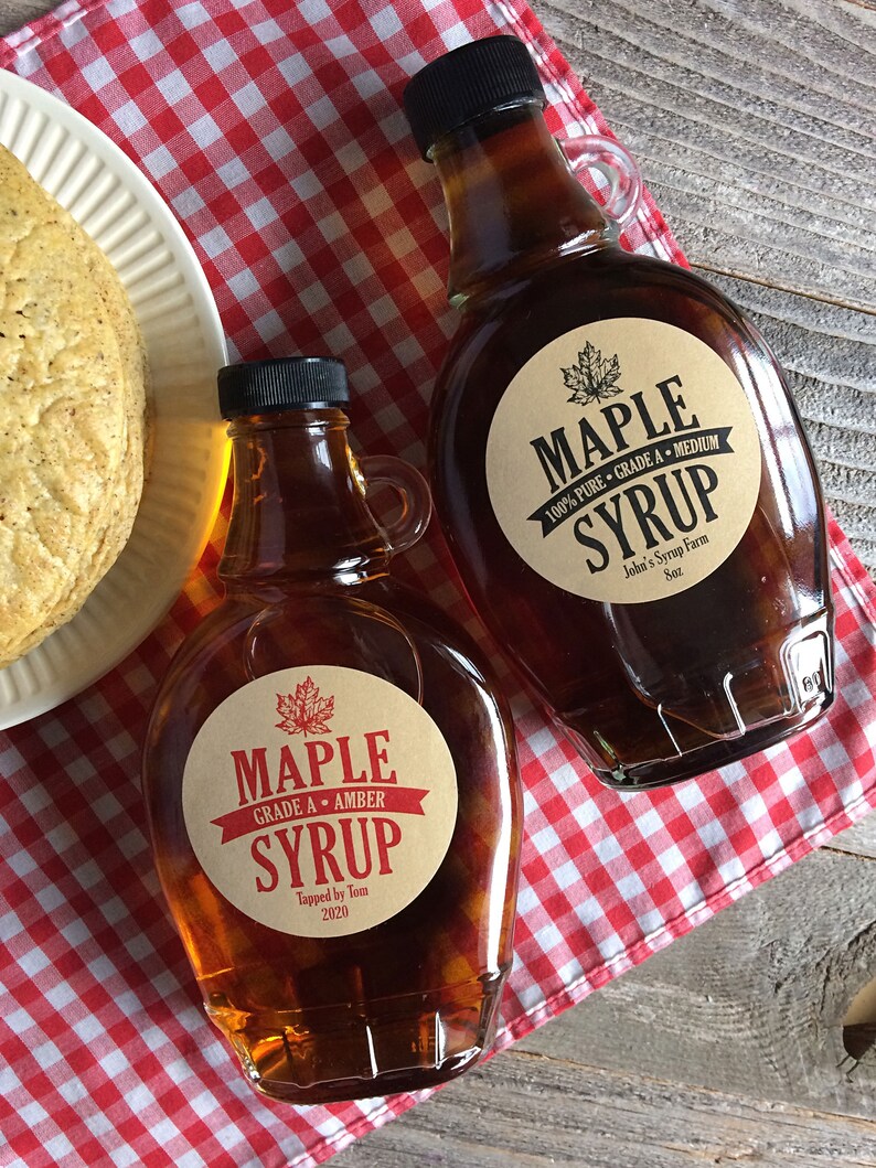 Traditional Maple Syrup Labels, Personalized Round Kraft Paper Bottle ...