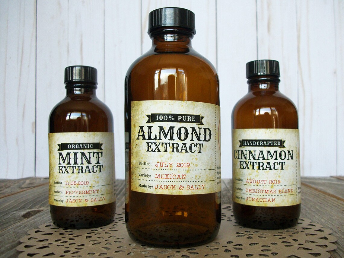 Custom Vintage Extract labels for vanilla almond mint | Etsy