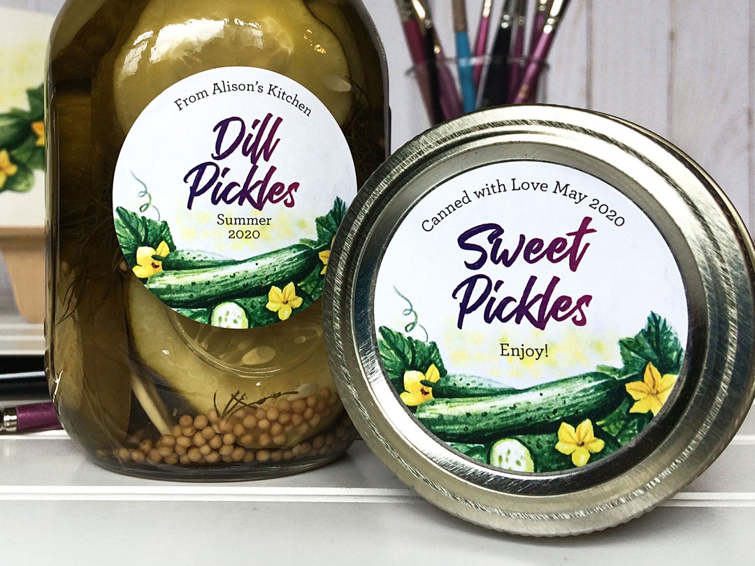 Custom Watercolor Pickle Canning Labels, Round Printed Personalized ...