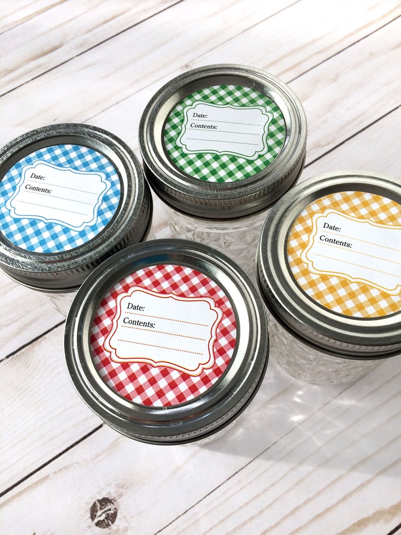 Classic Gingham Jam Jar Labels, Round Printed Blank Mason Jar Stickers ...
