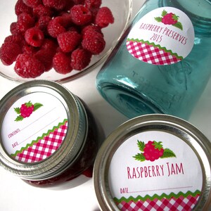 Gingham Red Raspberry Canning Jar Labels, Printed Round Mason Jar ...
