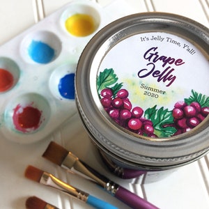 Custom Watercolor Grape Canning Labels, Personalized Round Printed ...