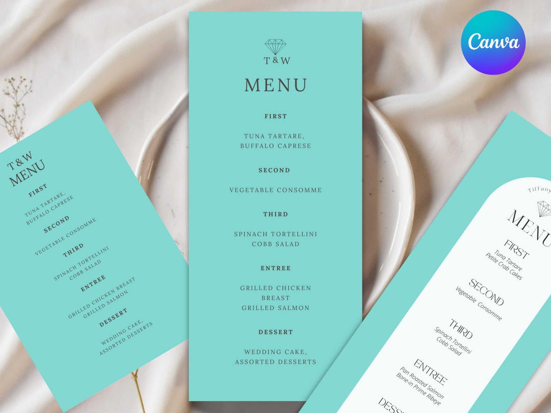 Elegant Tiffany Blue Menu Cards - Multi Design- Two Different Design ...