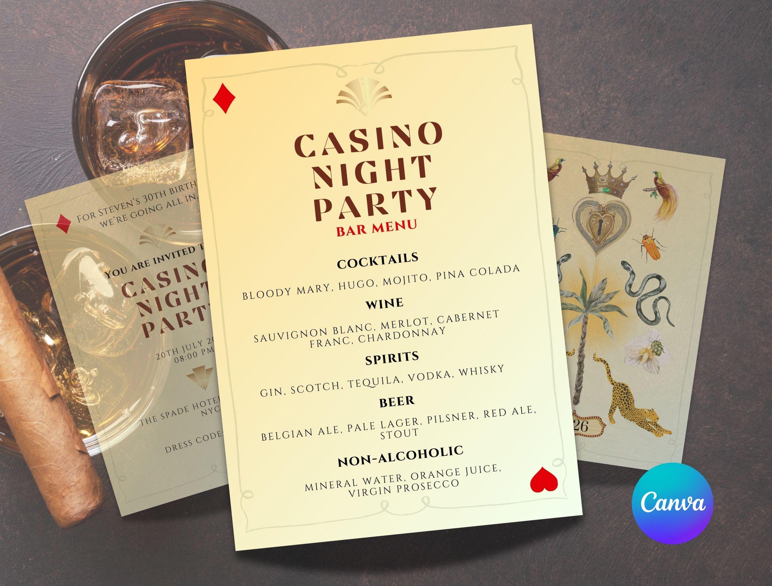Editable A4 Size Party Menu Template, Vintage Casino Party Night Style ...