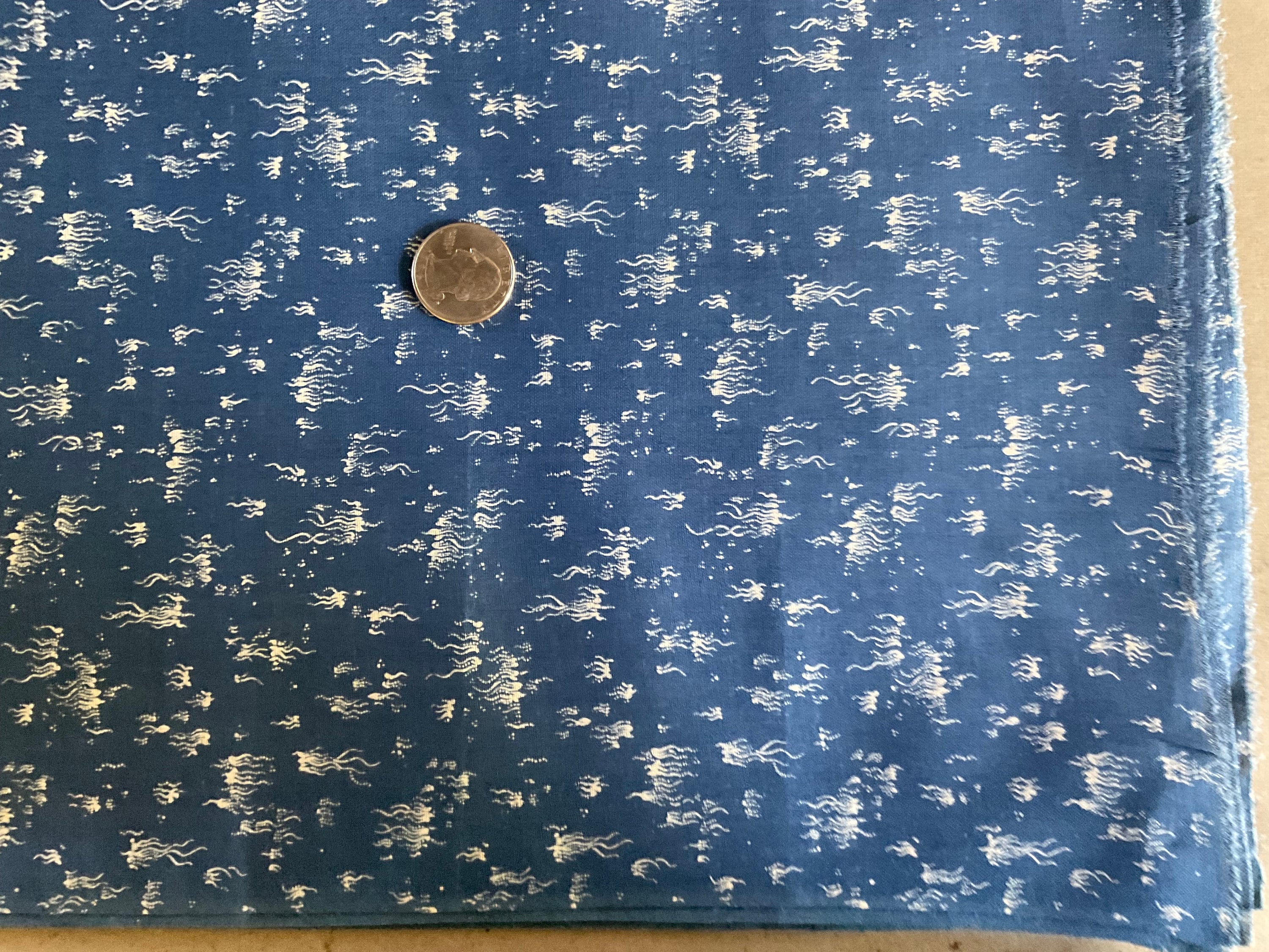 Antique Fabric 1880 to 1910 Era Cadet Blue With White Squiggles Cotton ...