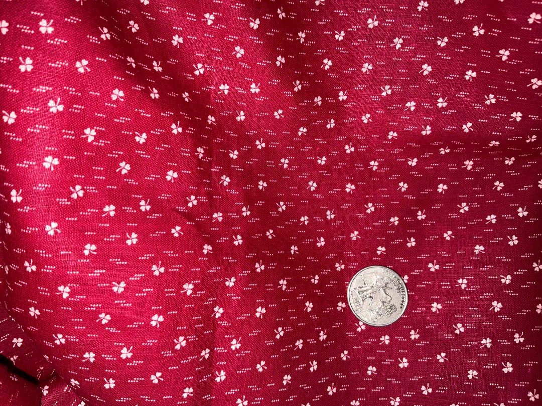 Antique Fabric 1880 to 1910 Dark Maroon Red With White 3 Leaf Clover ...