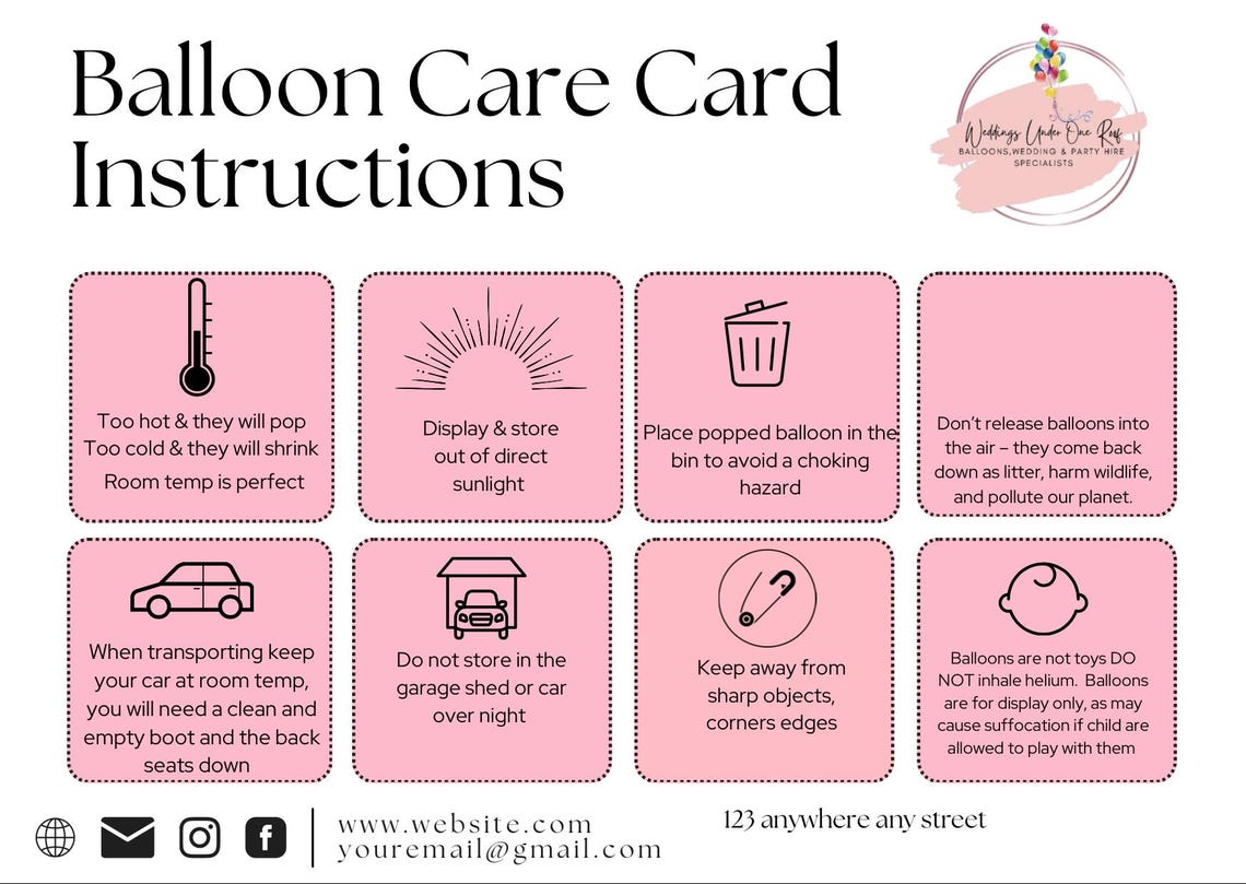 Editable Balloons Care Instructions Template, Printable Balloon Safety ...