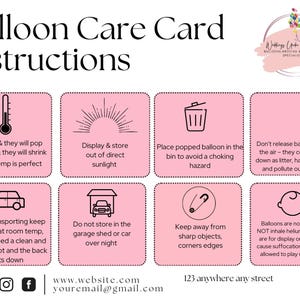 Editable Balloons Care Instructions Template, Printable Balloon Safety ...