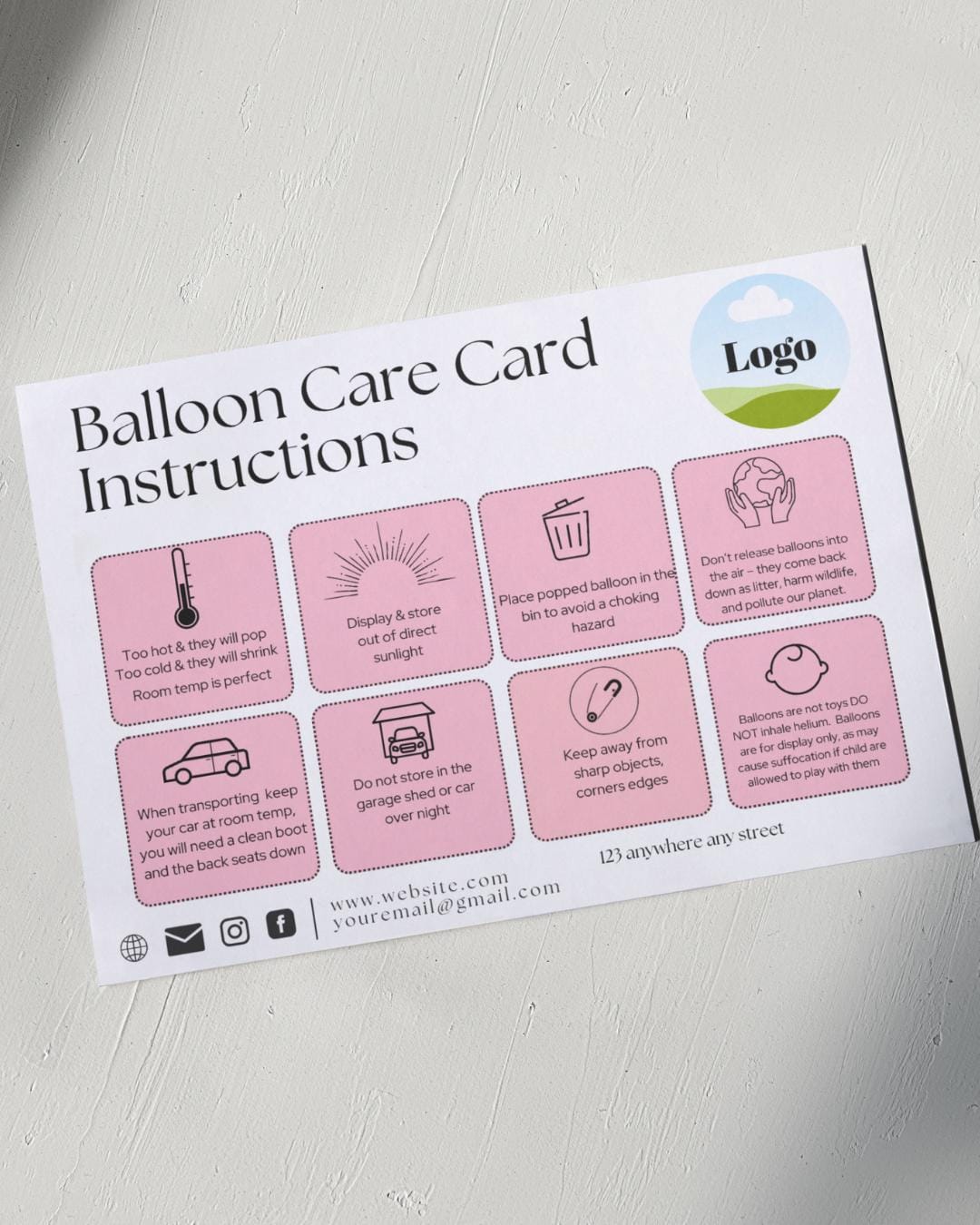 Editable Balloons Care Instructions Template, Printable Balloon Safety ...