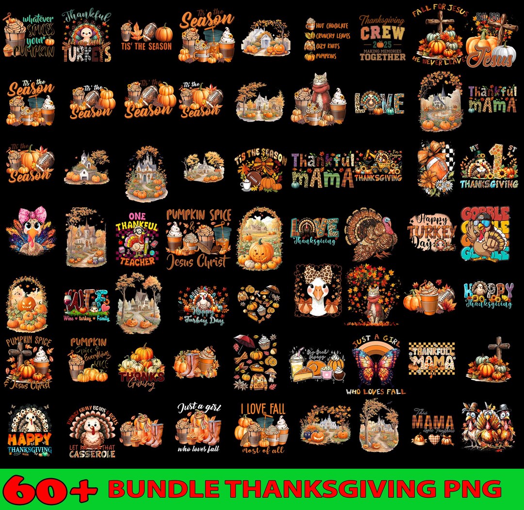 60+ Designs Thanksgiving PNG Bundle, Retro Thanksgiving Png, Fall ...
