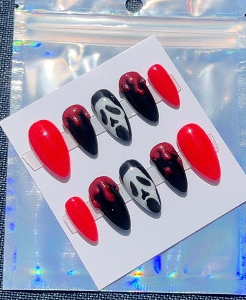 Scream Nails, Gel Press-on Nails, Reusable, 3D, Ghost Face, Blood ...