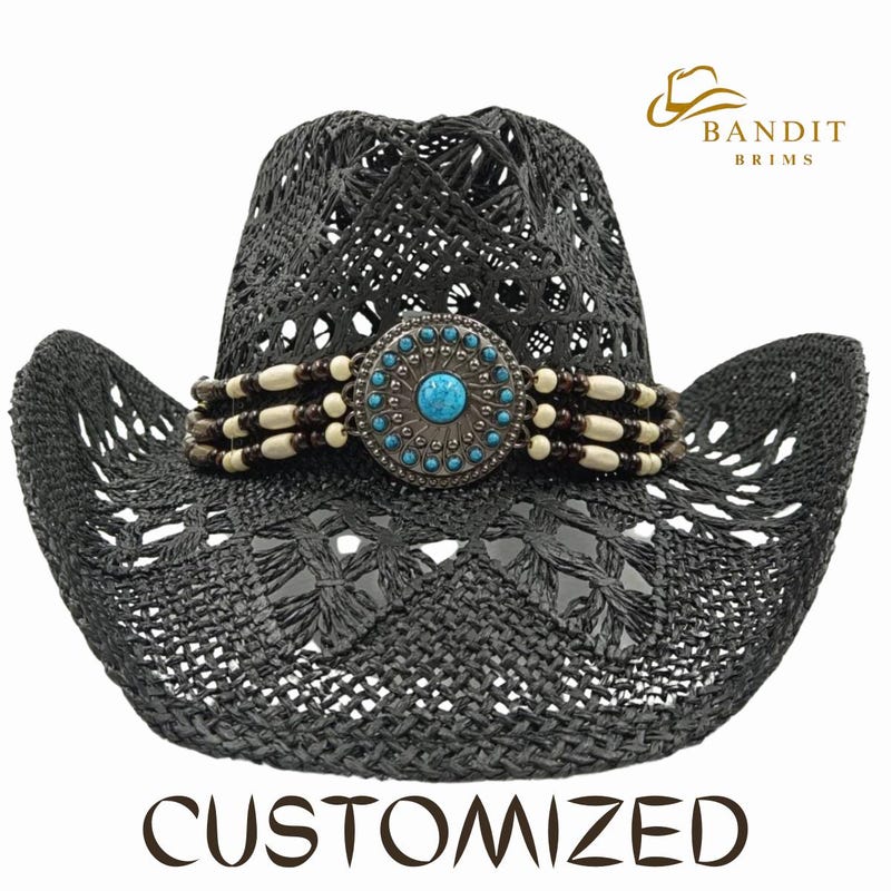 Black Straw Cowboy Hat - Etsy