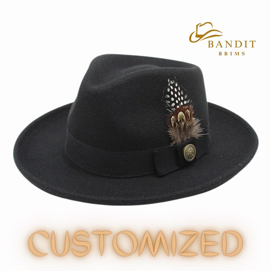 Men's Wool Felt Fedora Hat With Feather Band-classic Vintage Style - Etsy