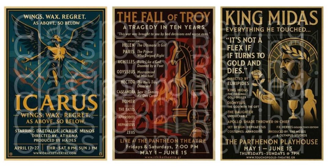Greek Mythology Classroom Posters Bundle – 15 Vintage-style Theatre ...
