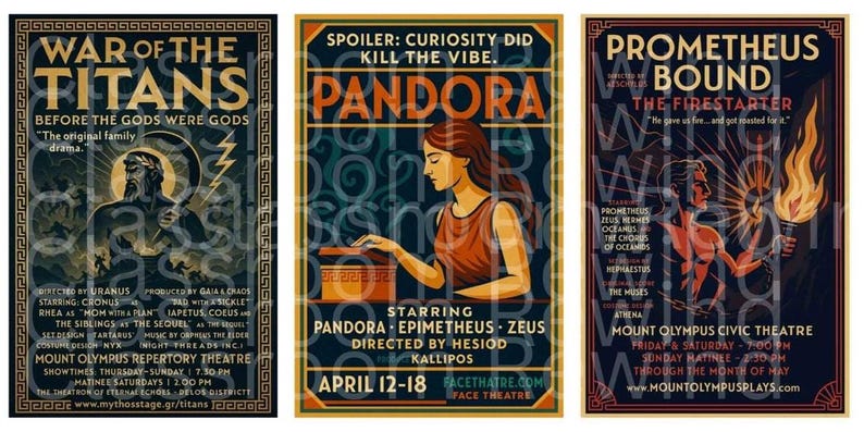 Greek Mythology Classroom Posters Bundle – 15 Vintage-style Theatre ...