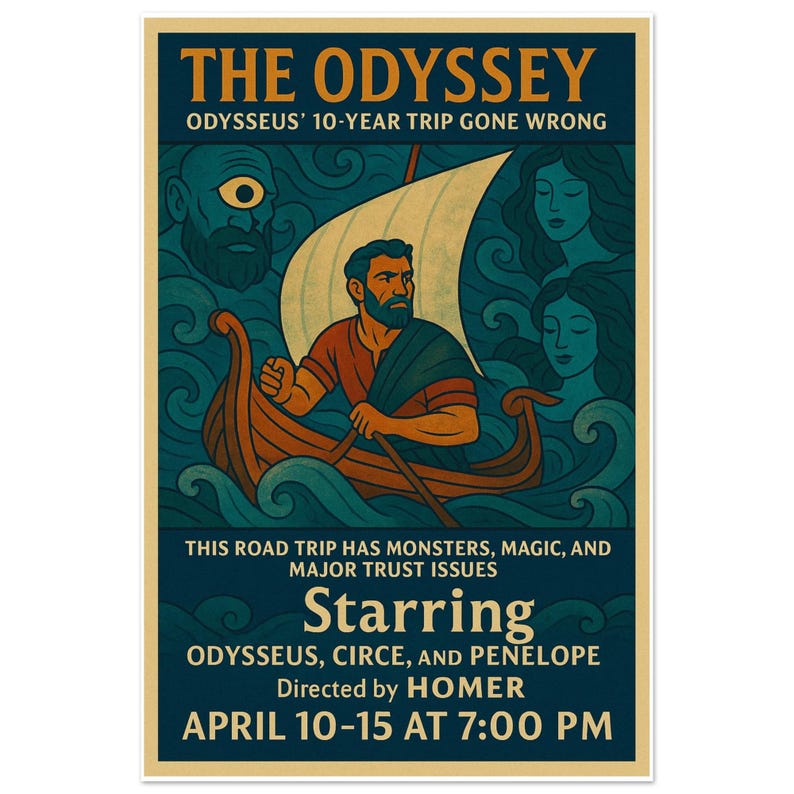 Odysseus Vintage Art Deco Poster – Mythical Theatrical Classroom Art ...