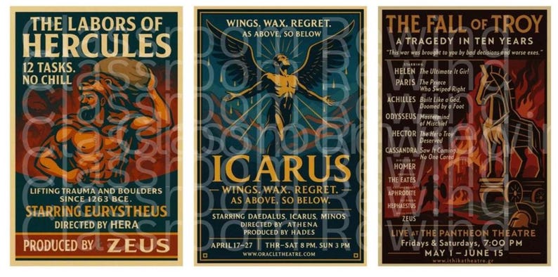 Greek Mythology Classroom Posters Bundle – 15 Vintage-style Theatre ...