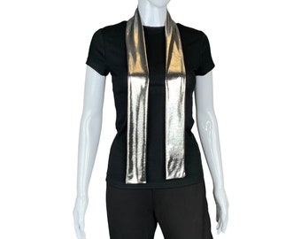 Metallic Silver Scarf, Silver Skinny Scarf, Silver Print Shimmering ...