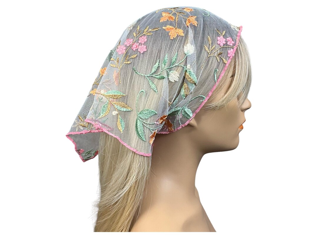 Pretty Sheer Floral Embroidered Mesh Bandana Hair Scarf - Etsy