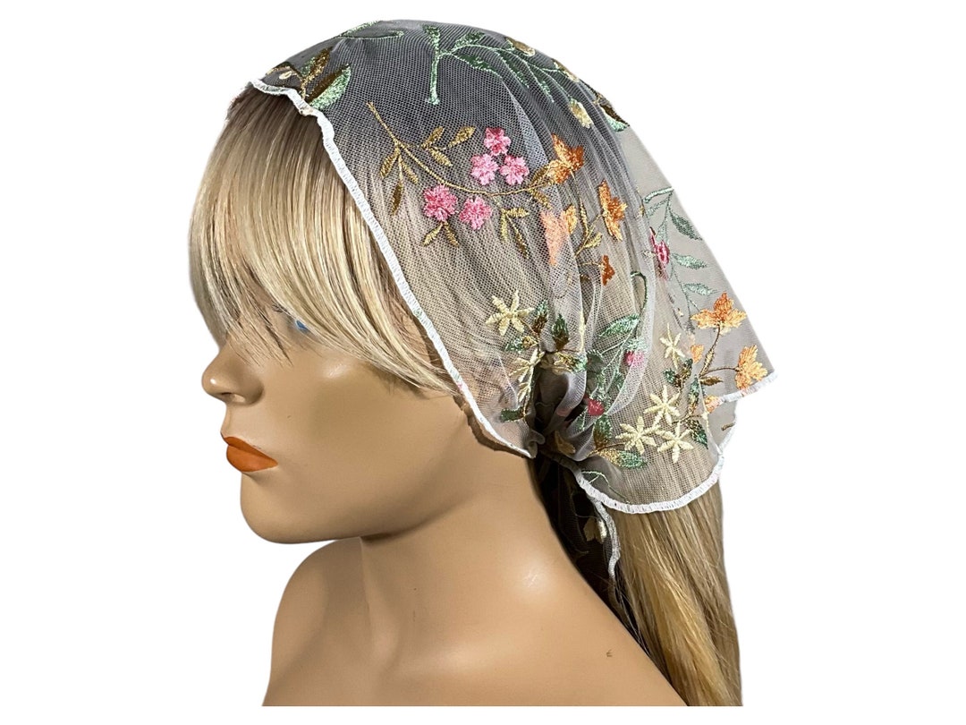 Pretty Sheer Floral Embroidered Mesh Bandana Hair Scarf - Etsy