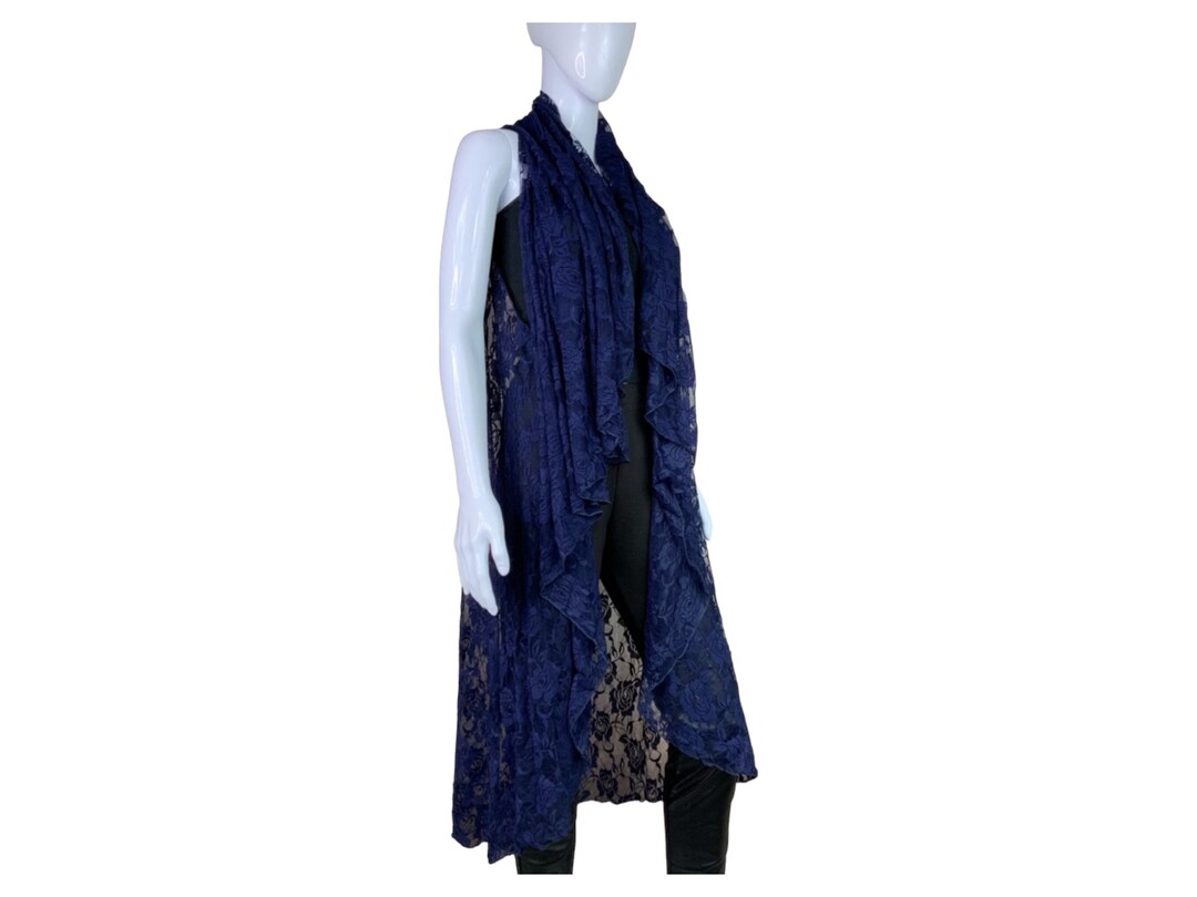 Navy Blue Sheer Floral Lace Sleeveless Duster - Etsy