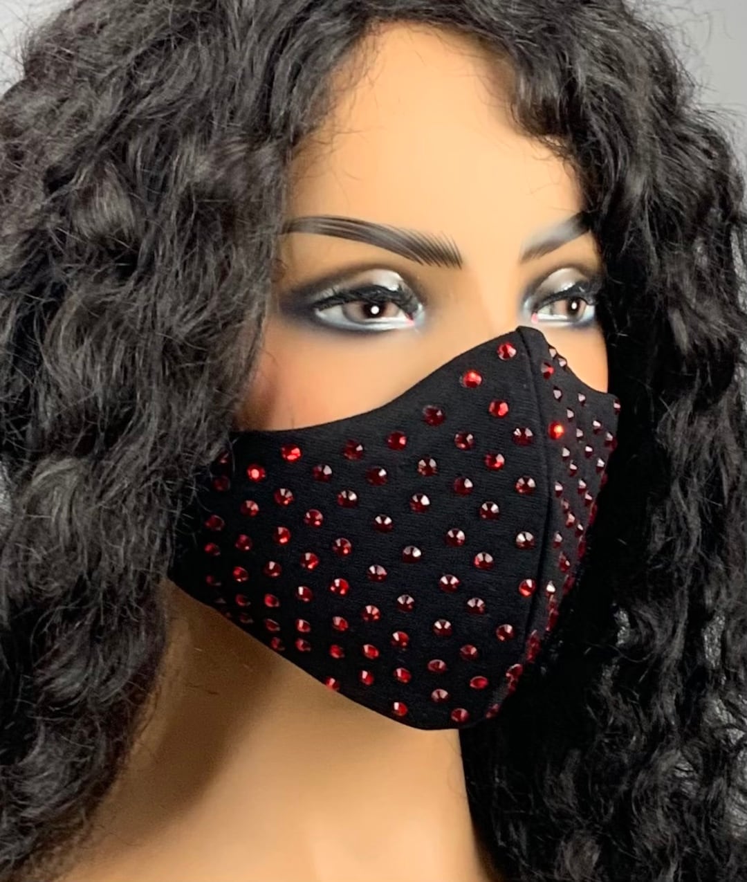 Black Face Mask With Red Rhinestones Sparkle Mask Swarovski - Etsy