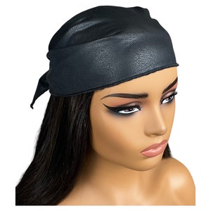 Black Faux Leather Stretch Bandana - Etsy