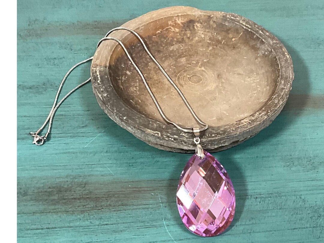 Princess Pink Teardrop Crystal Pendant Necklace - Etsy