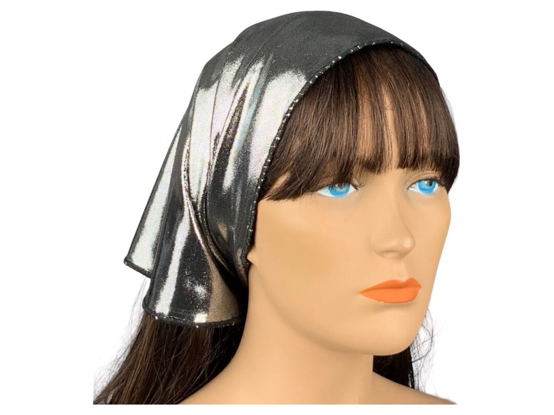 Metallic Silver Bandana Scarf, Silver Headband, Neck Scarf, Stretch ...