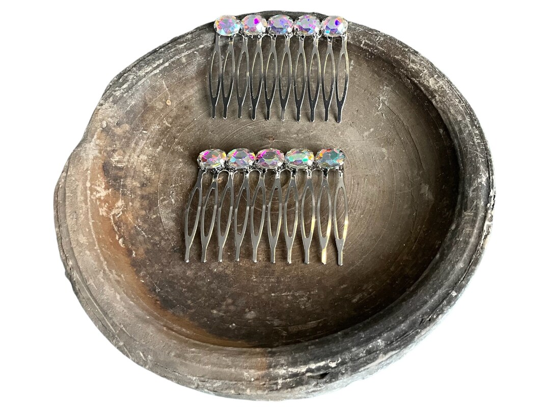 Iridescent Rhinestone Hair Comb Set - Etsy