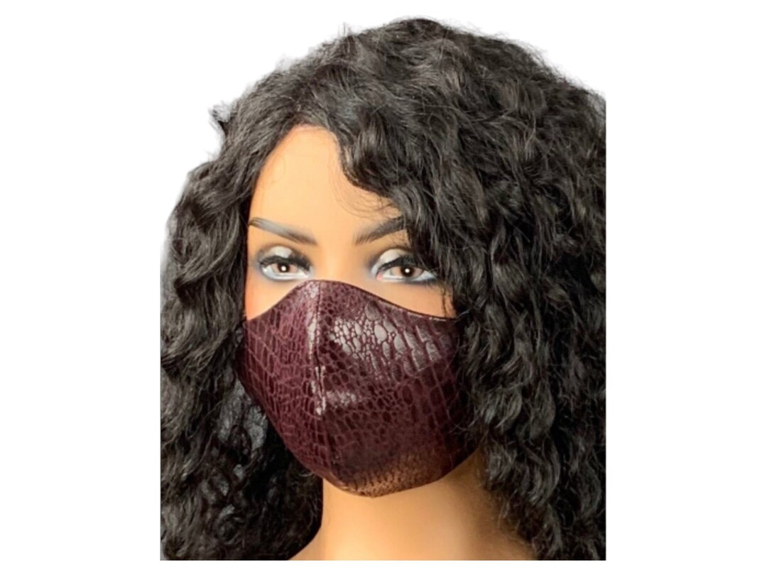 Unisex Burgundy Red Croc Print Faux Leather Face Mask - Etsy